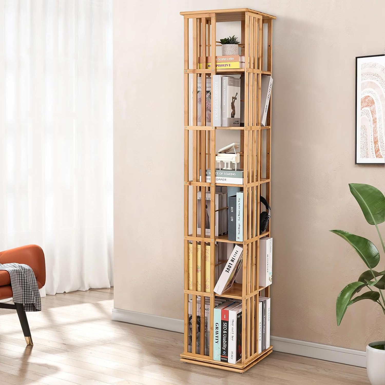 6-Tier Rotating Bookshelf, 360° Tall Floor Standing Philippines | Ubuy
